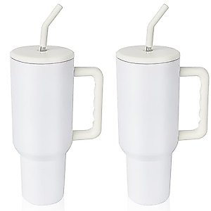 Towsnails 40oz sublimation tumbler with Handle | Leak-proof Lid and Straw | Insulated Coffee Mug Stainless Steel Travel Mug | Modern Insulated Tumblers Cupholder Friendly (2PACK/ White
