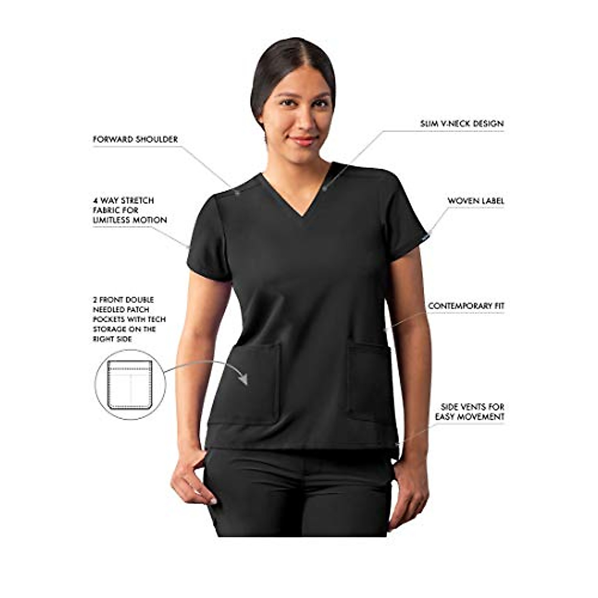 Adar Addition Scrubs for Women - Modern V-Neck Scrub Top - A6008 - Black - M