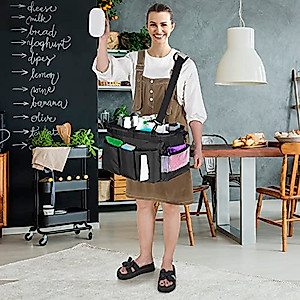 Large Wearable Cleaning Caddy Bag for Cleaning Supplies with 4 Foldable Dividers，Cleaning Caddy Organizer with Handle，Cleaning Bags for Housekeepers with Shoulder and Waist Straps