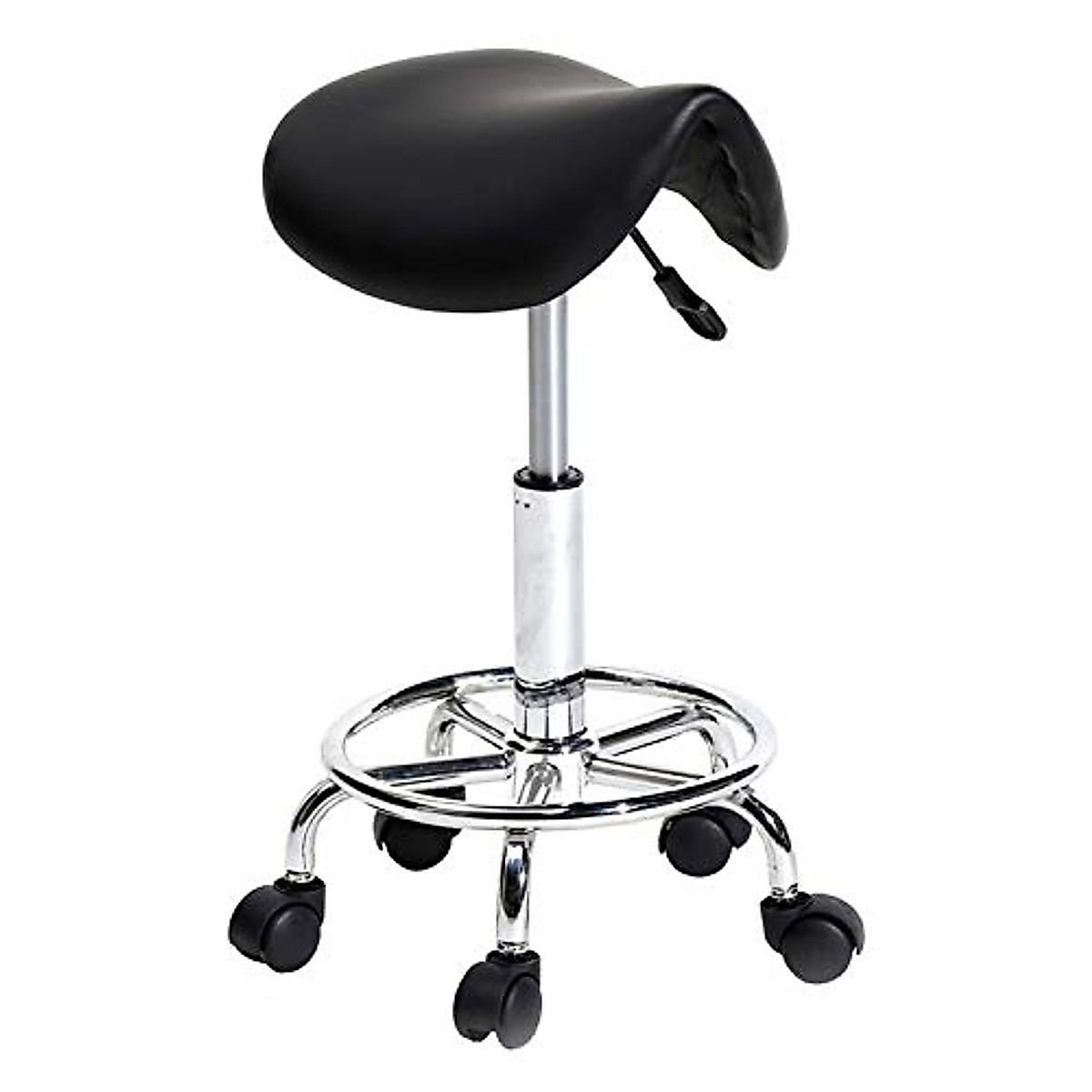 Saddle Stool Swivel Rolling Chair, Ergonomic Saddle Stool with Wheels, Height Adjustable, for Kitchen, Salon, Spa, Tattoo, Clinic (Black)