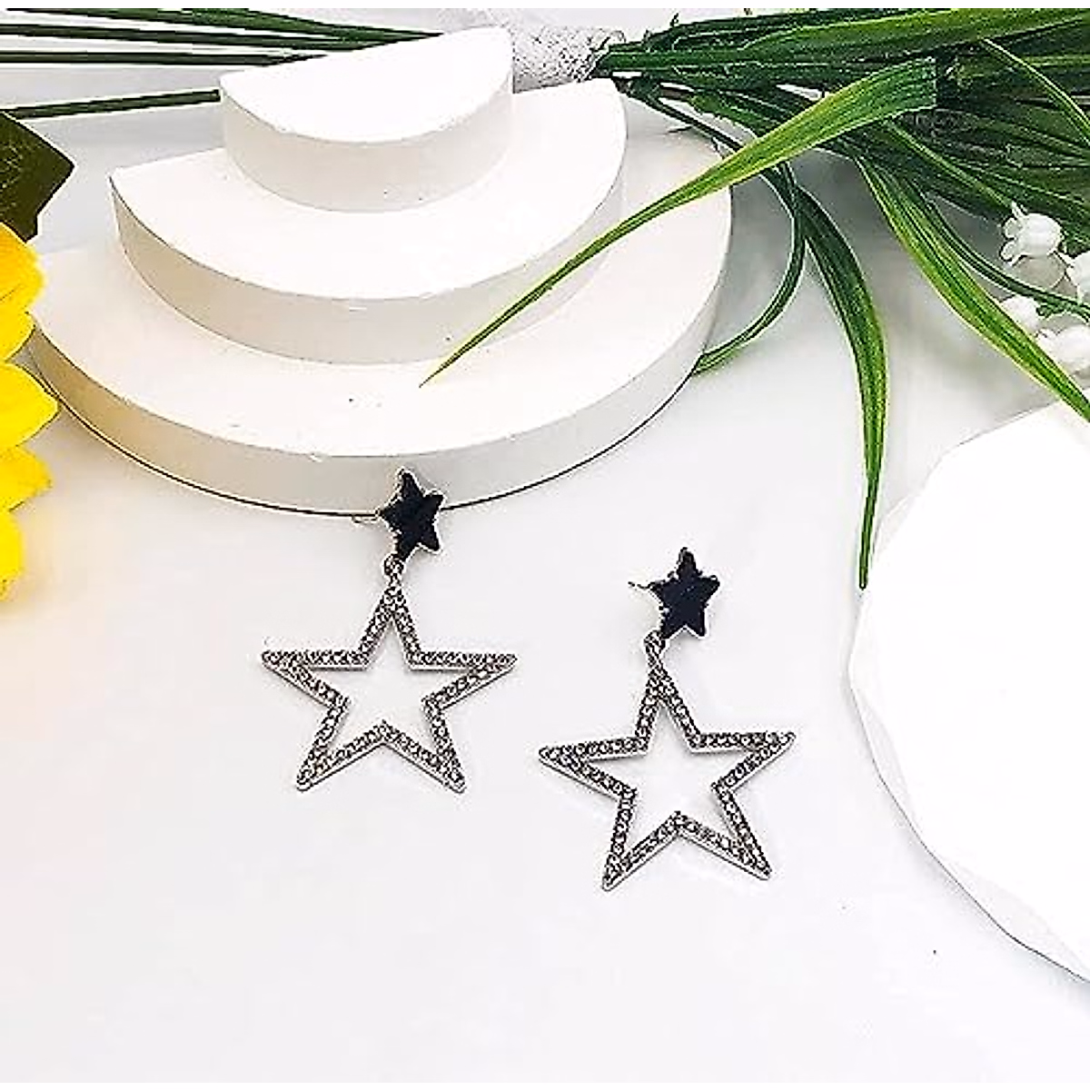 Blingsoul Silver Star Earrings – Elegant Dangle Style Stars Silver Rhinestone Earrings for Women | [J100018] Star Earring