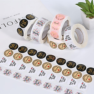 Thank You Stickers 2500 Pieces Round Kraft Label Seals Small Business Stickers for Greeting Cards Envelopes Decor or Gift Bags Packaging (5 Rolls Pattern A)