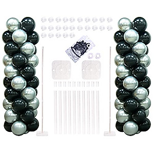 MOXMAY Balloon Column Kit - Set of 2 Balloon Columns with Stand Base and Pole Balloon Tower Backdrop Decoration for Wedding Baby Shower Birthday Party 100 Balloons Included(Silver Black)