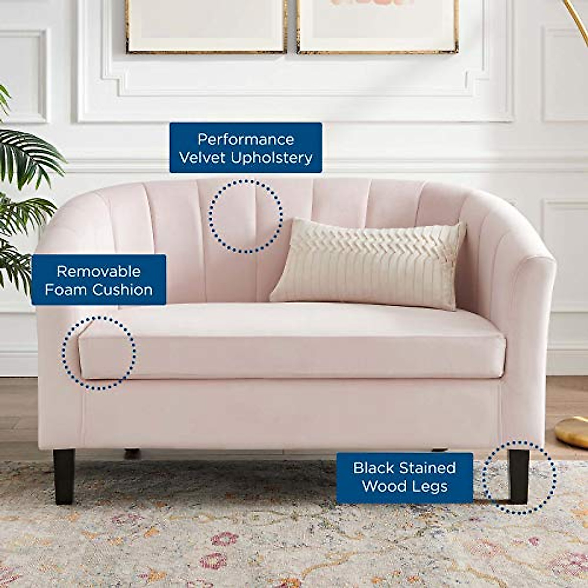 Modway Prospect Channel Tufted Performance Velvet Loveseat, Pink