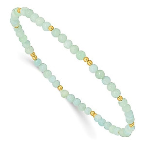 925 Sterling Silver Gold Plated 3mm Blue Amazonite Stretch Bracelet Jewelry for Women