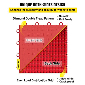 VEVOR Garage Tiles Interlocking, 25 pcs Red 12" x 12" Garage Floor Covering Tiles, Non-Slide Diamond Plate Garage Flooring Tiles Support 55000 lbs for Basement, Gym