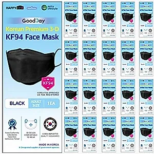 FLEXMON (Pack of 20) Korea Black Disposable KF94 Face Masks 4-Layer Filters Breathable Comfortable Protection, Protective Nose Mouth Covering Dust Mask Made in Korea