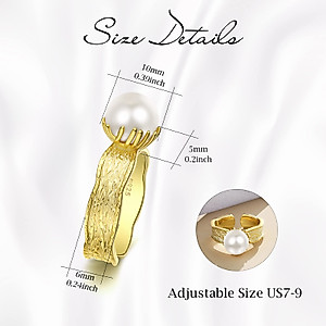AENEAS Gold Plated Pearl Ring Sterling Silver Pearl Rings for Women Adjustable Open Real Natural Freshwater Pearl Band Ring Jewelry Gifts for Women