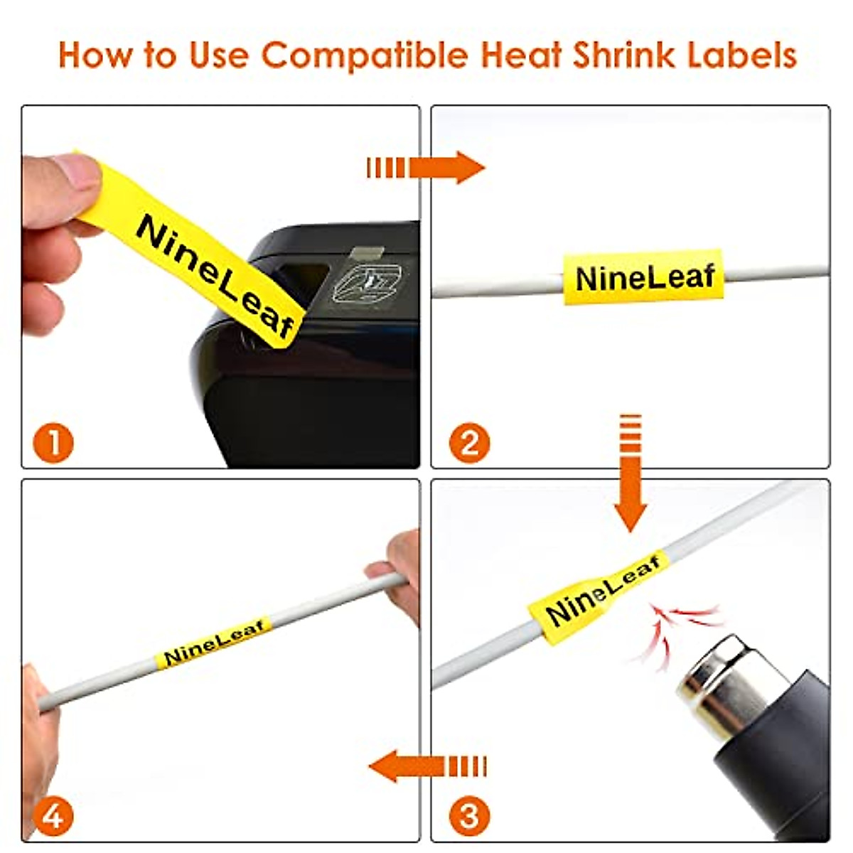 NineLeaf 3 Pack Compatible Label Tape Replacement for Brother P-Touch Black on Yellow 8.8mm 0.34'' HSe-621 HSe621 HS-621 HS621 Heat Shrink Tubes Work for Ptouch PT-D800W D600 P710BT P750W P900W