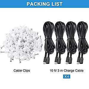 Sumind 4 Pack 10 ft/ 3 Meter Micro USB Extension Cable Male to Female Extender Cord Compatible with Wireless Security Camera Flat Power Cable, Cable Clips Included (Black)