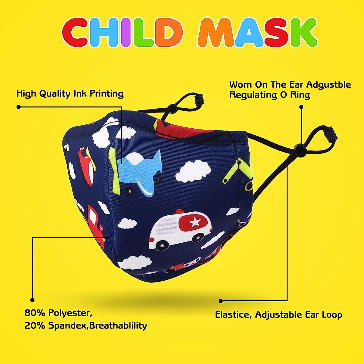 CIKIShield 6 Pack Children Cloth Face Mask for 9-14 Kids Boys face Shield Washable Reusable Protective Cover