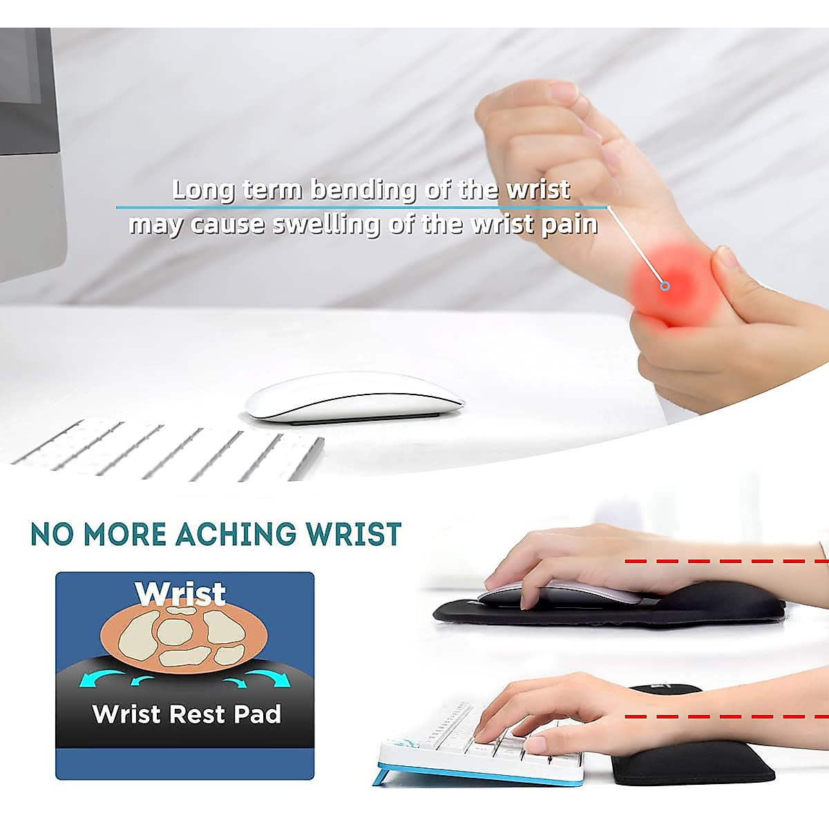 Ergonomic Keyboard Wrist Rest Pad and Mouse Pad Hand Support for Laptop Computer Wrist Rest Support Cushion Memory Foam Set for Office Gaming Easy Typing - Black