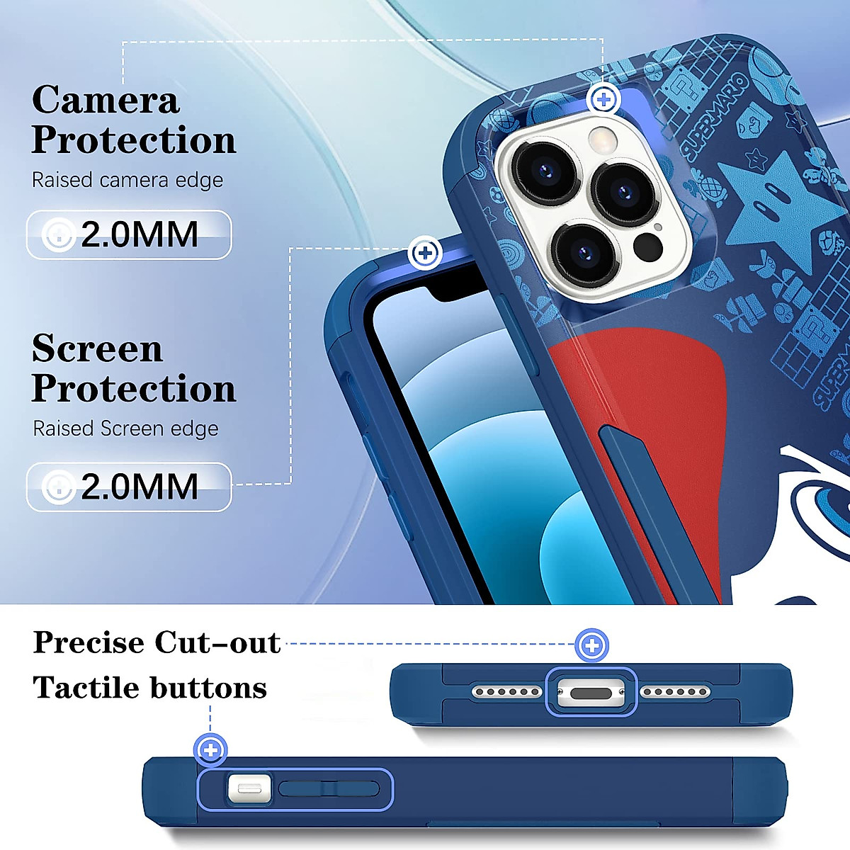 Oqplog for iPhone 13 Pro Max 6.7” Heavy Duty Phone Case for Girls Kids Women Boys Cute Anime Cartoon Hard Triple Layers Cover Full Body Rugged Military Grade Shockproof Cases for Apple 13 promax Maro
