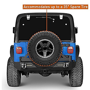 Hooke Road Wrangler TJ Rear Bumper with Tire Carrier + Front Bumpers Combo Compatible with Jeep Wrangler TJ 1997-2006