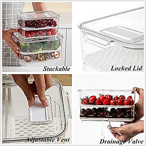 REFSAVER Fridge Produce Saver Food Storage Containers Stackable Refrigerator Organizer with Lids and Removable Drain Tray Drawers Bins Baskets for Kitchen