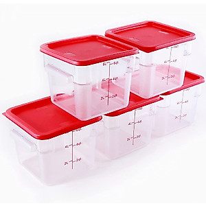 Hakka 6 Qt Commercial Grade Square Food Storage Containers With Lids,Polycarbonate,Clear - Case of 5