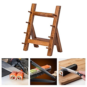 IEUDNS Knife Organizer Rack Kitchen Knife Holder Knife Display Case Wood Knife Display Stand for Cuisine Shop Desktop Dining Table, Brown 4 Layers