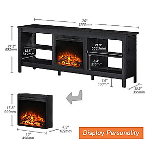 WAMPAT Fireplace TV Stand 75 inch, Electric Fireplace Entertainment Center for 80 inch TV, Farmhouse Wood Media Storage TV Console Table for Living Room Bedroom Office, Black