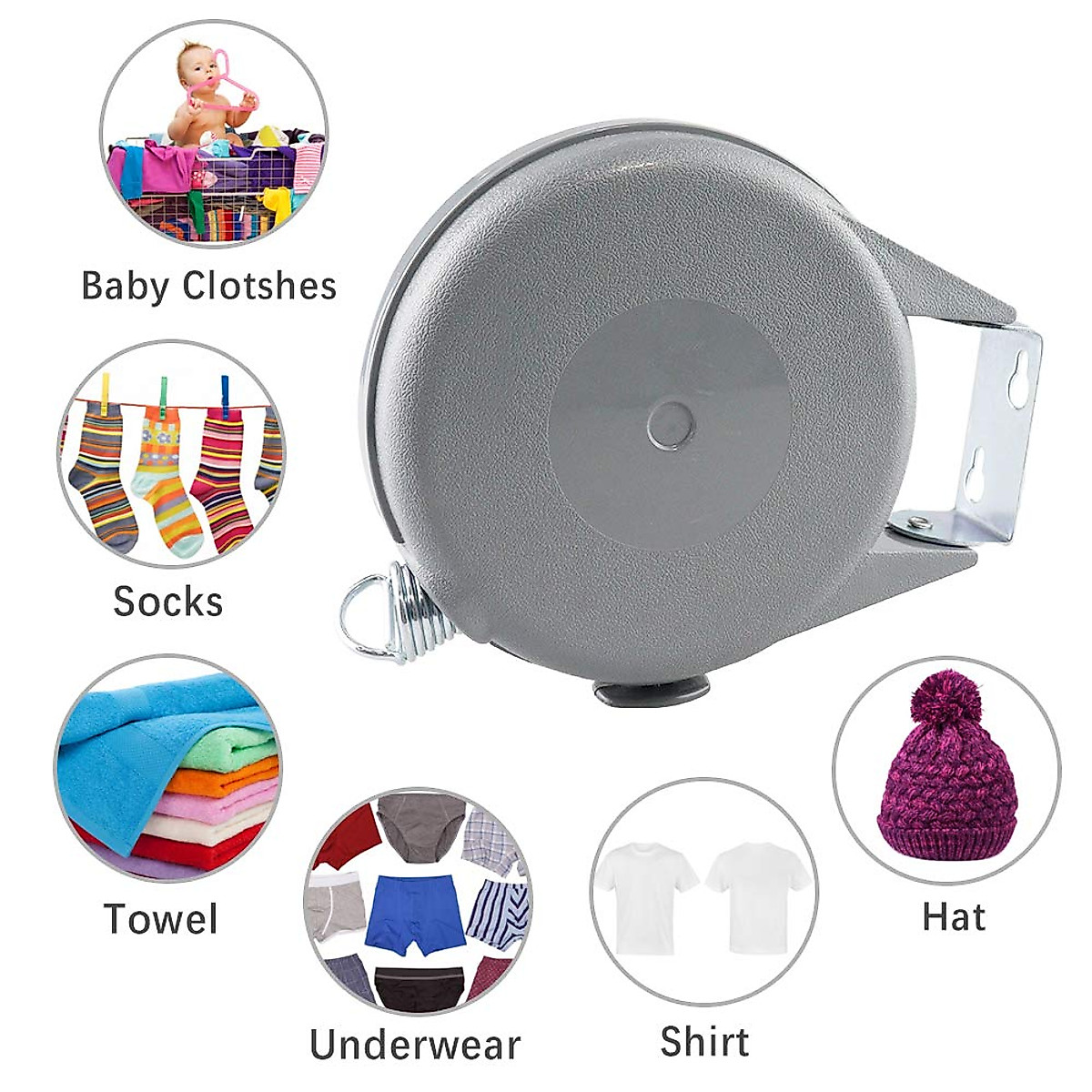 Retractable Clothesline Wall Mounted, Single Extendable Clothes Line Laundry Dryer, Adjustable Heavy Duty Washingline for Indoor Outdoor, Garden, Patio, Laundry - Easy Installation(49FT Grey)