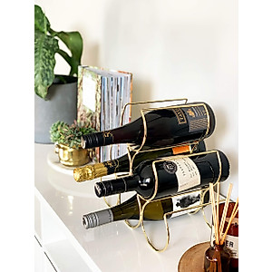 Gold Wine Rack - Wire Wine Rack - Bar Cart Decor - Bar Cart Accessories - Wine Racks Countertop - Gold Kitchen Accessories - Table Top Wine Rack - Freestanding Wine Rack - Modern Century Wine Rack