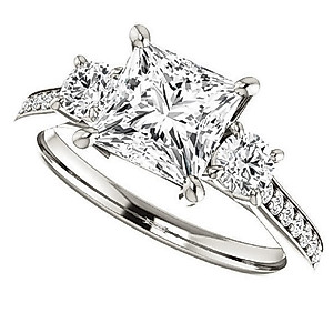 Solitaire Moissanite Engagement Ring Set, 3 CT Princess Cut Bridal Wedding Ring Set for Women, Propose Gifts Anniversary Her, VVS1 Colorless, 925 Silver, 10K 14K 18K Solid Gold (925 Silver (White Gold Plated))