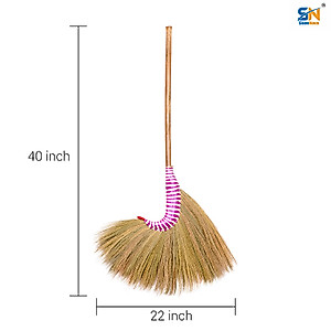 SN SKENNOVA - 40 inch Tall of Asian Flower Grass Broom Witch Broom Bamboo Stick Handle