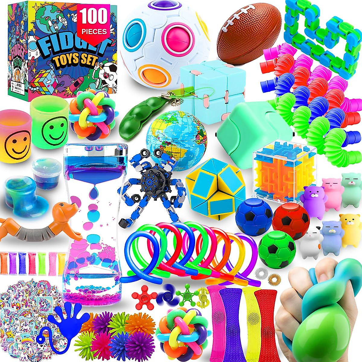 nobasco 100 Pack Sensory Fidget Toys Set, Party Favor Toy Assortment, Birthday Gifts Toys, School Classroom Rewards, Carnival Prizes, Pinata Fillers Goodie Bags Fillers for ADHD Autism Stress Anxiety