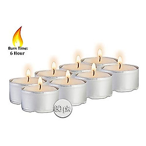 Ner Mitzvah 6 Hour Tea Light Candles - 80 Pack Bulk Package - White Unscented Travel, Centerpiece, Decorative Candle with Maxi Burn Time - Pressed Wax
