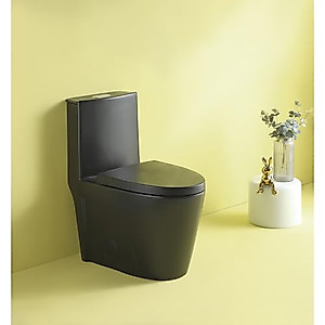 Modern Bidet Toilet Seat, One Piece Toilet with Comfort Chair Seat For Bathroom, Elongated Toilet with Soft-Close Seat, Toilet Bidet, Dual-Flush Functionality, Hotel (Black+New)
