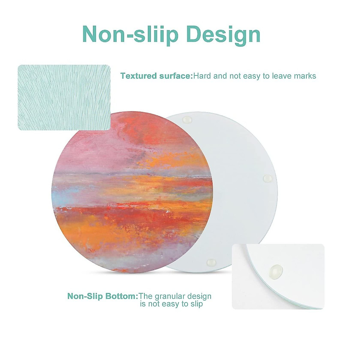 Bagea-Ka Hot Abstract Orange Blue Sunset Beach Scene Pattern Tempered Glass Cutting Board 8" Round Kitchen Decorative Chopping Board Small