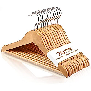 CozyMood Childrens Wooden Hangers Kids Hangers, 20 Pack Baby Hangers Nursery Wood Hangers, 360° Swivel Hook Non Slip Coat Hanger for for Coats, Suits, Pants and Jackets (Natural)
