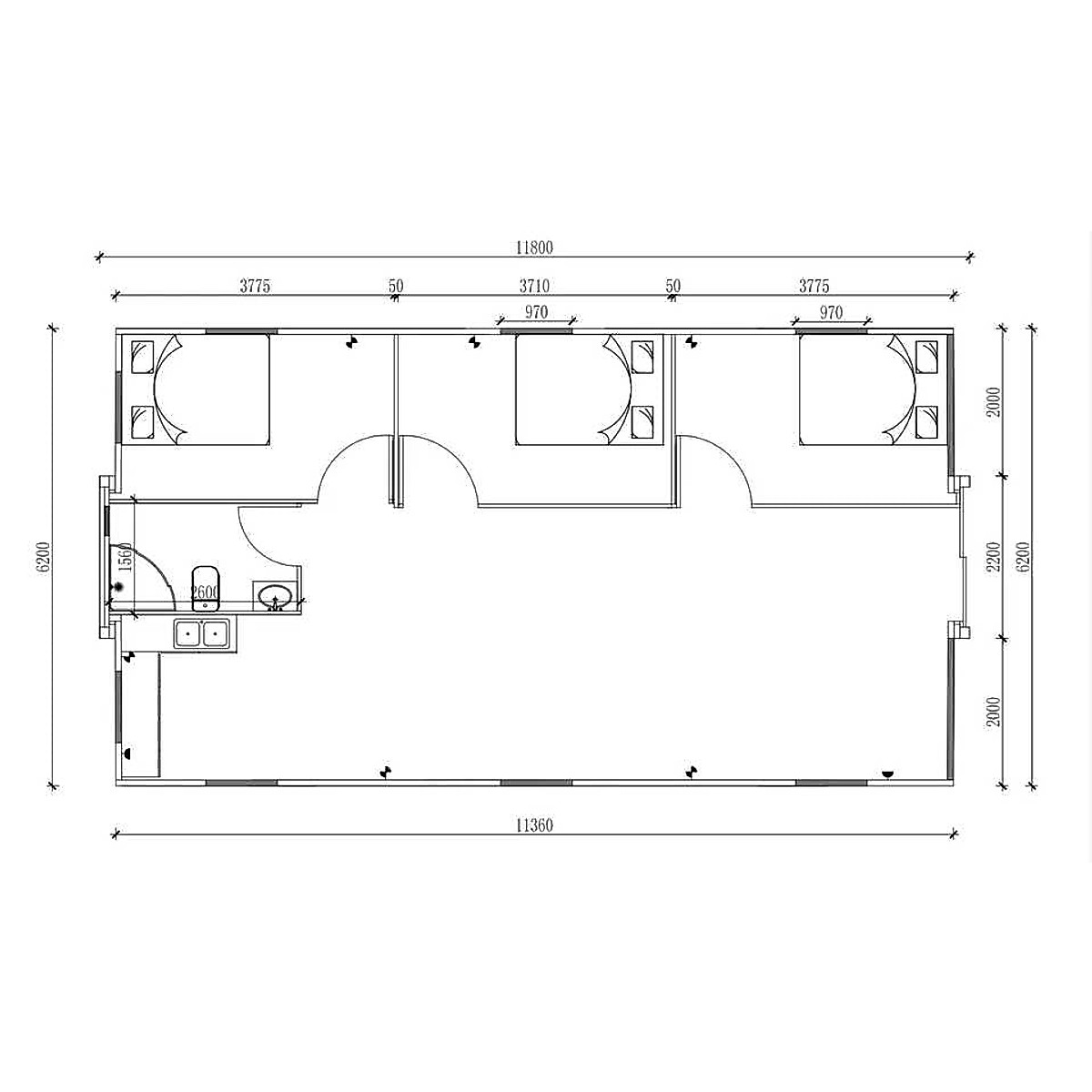 40ft House with Luxury Design, with 3 Bedroom, 1 Living Room, 1 Full Equiped Bathroom and Kitchen,Prefabricated Container House for Adults Living, Foldable Mobile Home Easy Setup & Move. (40ft)
