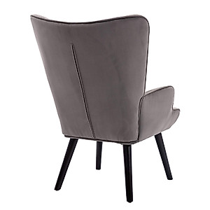 Dolonm Velvet Accent Chair Modern Tufted Button Wingback Vanity Chair with Arms Upholstered Tall Back Desk Chair with Solid Wood Legs for Living Room Bedroom Waiting Room(Silver Grey)