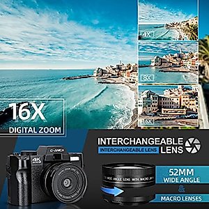 G-Anica 4K Digital Cameras for Photography，48MP/60FPS Video Camera for Vlogging, WiFi & App Control Vlogging Camera for YouTube, Small Camera with 32GB TF Card.Wide-Angle & Macro Lens