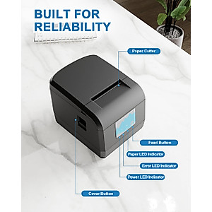 ZYWELL Thermal Receipt Printer, ZY908 Pos Printer, 80mm Direct Thermal, USB Ethernet Port, Support Windows/Mac/Android,No Square