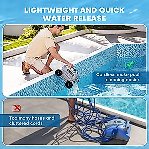 Ofuzzi Cyber 1200 Cordless Robotic Pool Cleaner, Max.120 Mins Runtime, 3H Fast Charge, 1.5X Suction Power Automatic Pool Vacuum for Above/In Ground Pools Up to 1076ft² of Flat Bottom (Grey)