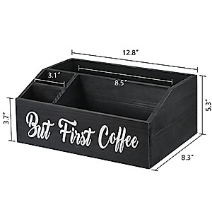 Wooden Coffee Station Organizer, Coffee Bar Accessories Organizer for Counter, Coffee Bar Bin Box, Coffee Pods Holder Storage Basket, Farmhouse Kitchen Coffee Bar Decor, Coffee Lovers Gift…