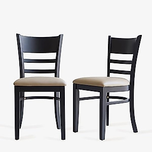 Livinia Cabin Dining Chair Set of 2, Solid Malaysian Oak PU Leather Upholstered Cushion Seat Wooden Ladder Back Side Chairs (Black) Assembly Required