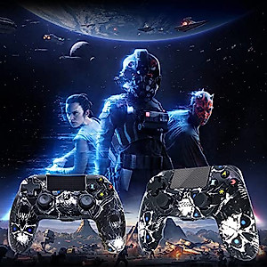 Wireless Controller for PS4,Black Ghost Style High Performance Double Vibration Controller Compatible with Playstation 4 /Pro/Slim/PC with Sensitive Touch Pad,Audio Function, Mini LED Indicator