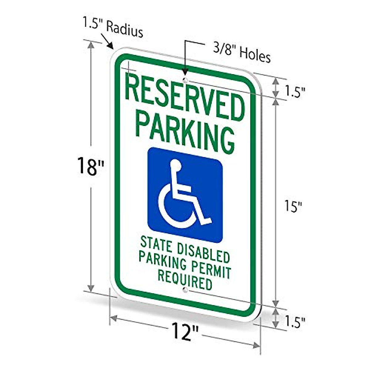 SmartSign - K-1467-EG-12x18-D3 "Reserved Parking - State Disabled Parking Permit Required" Sign | 12" x 18" 3M Engineer Grade Reflective Aluminum Blue/Green on White