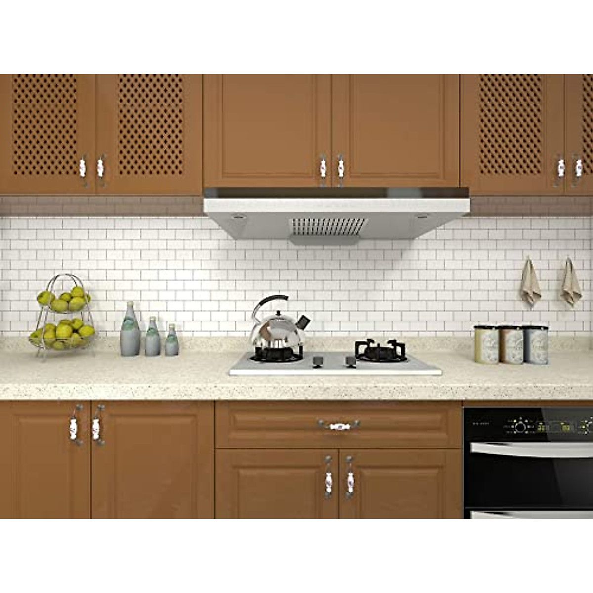 LONGKING 10-Sheet Peel and Stick Tile for Kitchen Backsplash, 12x12 inches Off White Subway Tile with Grey Grout