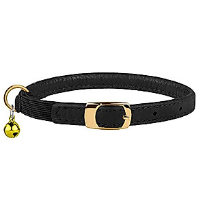 Murom Rolled Leather Cat Collar with Elastic Strap Safety Adjustable Pet Collars for Cats Kitten Yellow Red Pink Blue Orange Brown Gray (Black)