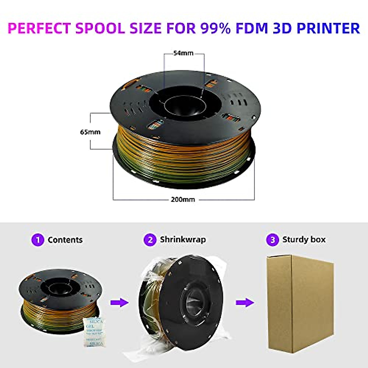 FilaBees Rainbow PLA 3D Printer Filament, PLA Filament 1.75mm Dimensional Accuracy +/-0.02mm, Neatly Wound 3D Printer Multicolor Filament 1kg Spool (2.2lbs), PLA Color Change Fit FDM Printers, Rainbow