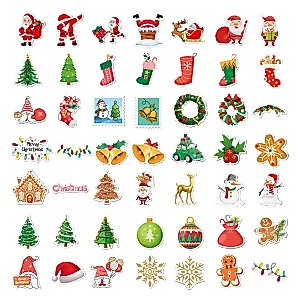 Christmas Stickers 100 PCS, Cute Vinyl Waterproof Cartoon Stickers for Kids, for Stationery, Luggage, Skateboard, Guitar, Laptop, Computer, Teaching Rewards