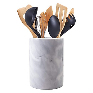 Marble Utensil Holder for Kitchen Counter Decor, Flatware & Utensil Storage Organizer - Kitchen Utensil Organizer for Countertops, Pantry, Bathroom, Office & Center Table
