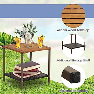 Toolsempire Outdoor Rocking Chair Set, 3 Pieces Patio Set Rocking Chair with Coffee Table & Cushions, Patio Wicker Furniture Set Outdoor Bistro Set for Balcony, Porch & Backyard (Navy Blue)