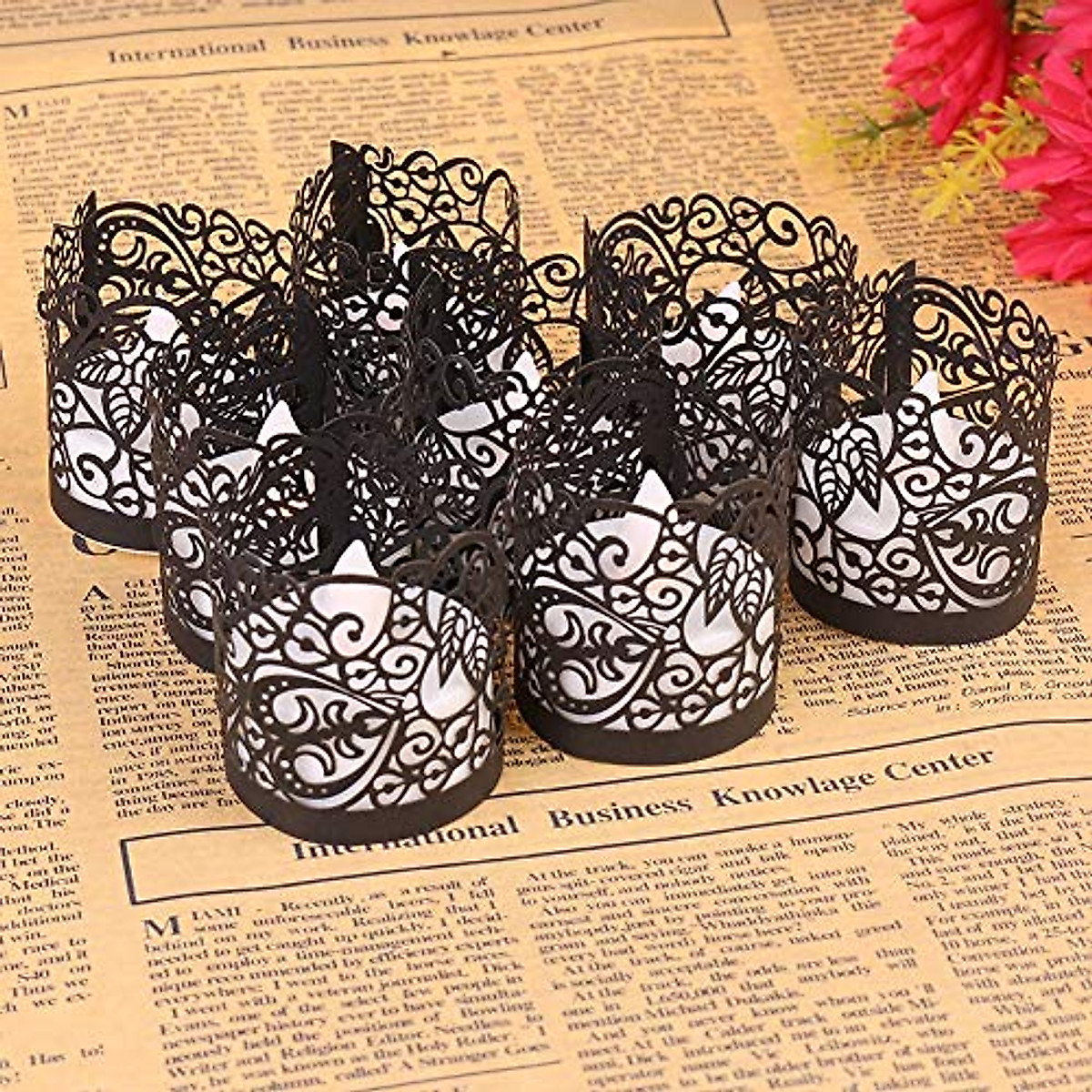 Asenart Flameless Tea Light Votive Wrap Candle Holder Set (50 Pack) for LED Battery Tealight Candles (Not Included) (Black)