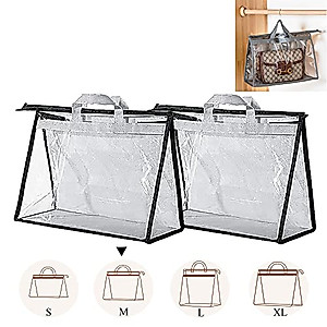 fazhongfa 2PCS Dust Bags for Handbags Clear Purse Storage Organizer Non-Woven Hanging Bag Closet with Zipper and Handle (Medium, Light Grey)