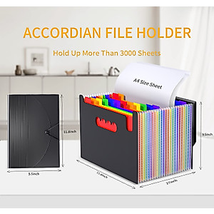 Expanding File Folder,Accordian File Organizer,24 Pockets Document Organizers Letter Size,Expandable Filing Box,Special Designed for Portable Use,Accordion Folders for Documents Storage (Rainbow)