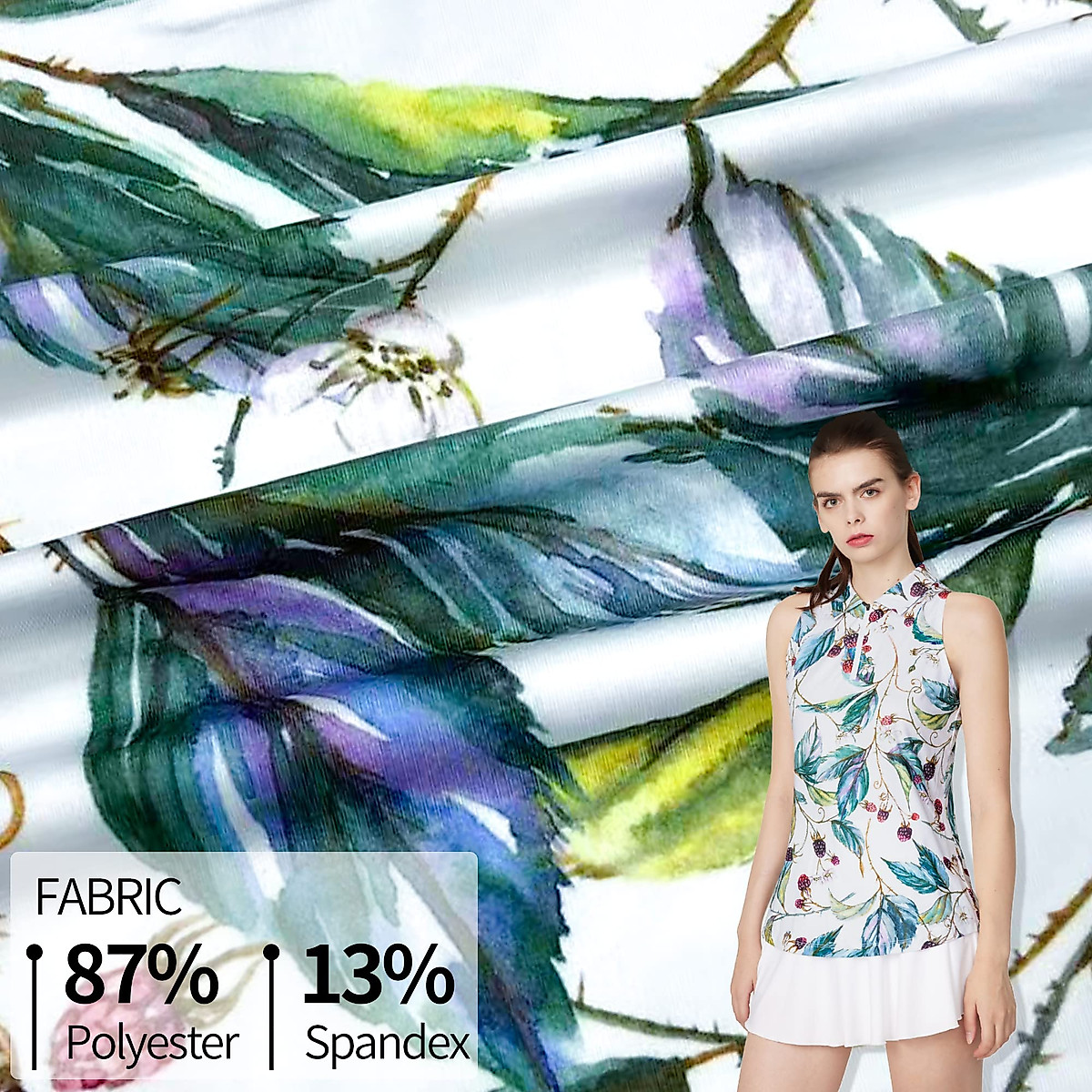 CQC Women's Sleeveless Golf Shirts Quick Dry Floral Athletic Polo with Collar Zip Up Lightweight Tennis Tank Tops Fructus M